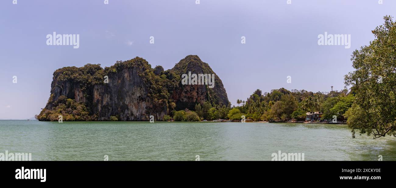 A panorama picture of the coastal landscape of Railay Beach East, Ao ...