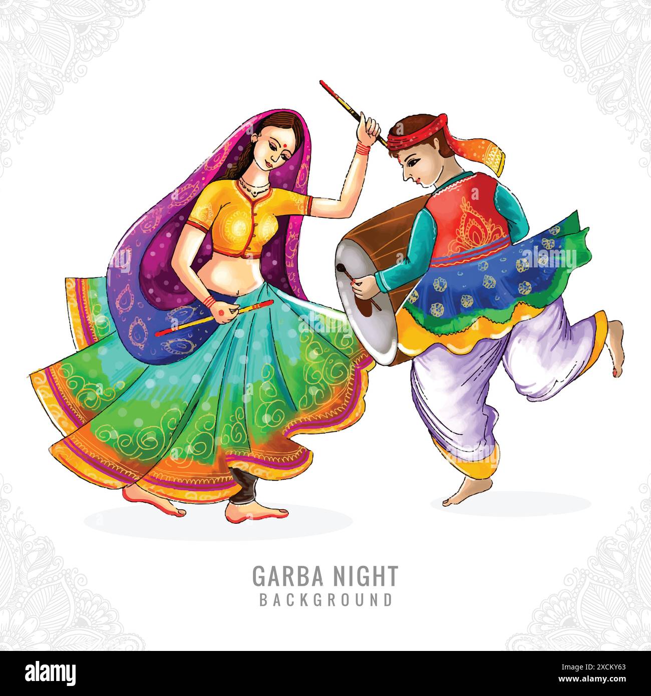 Beautiful illustration of people performing garba dance celebration ...