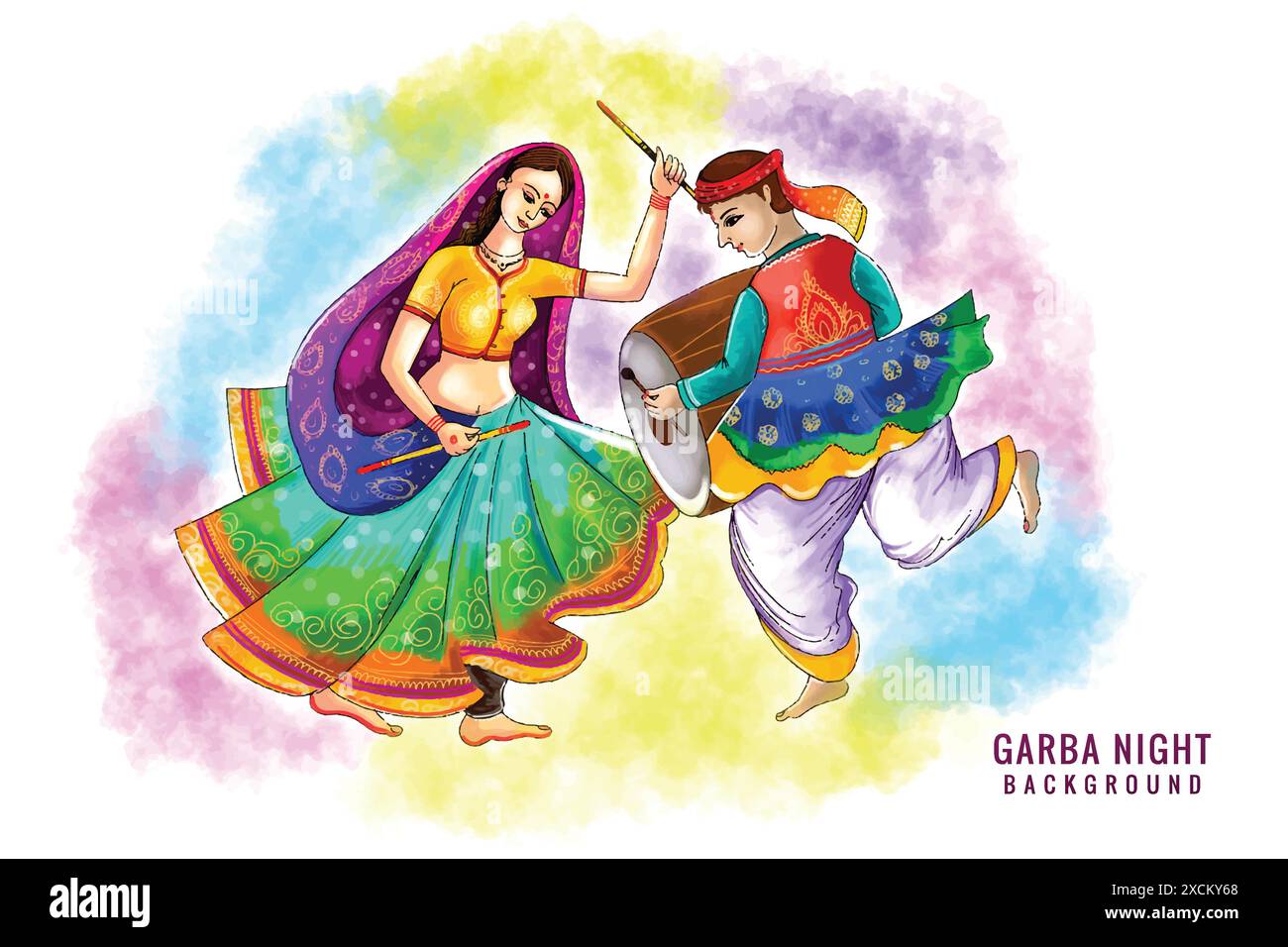 Beautiful illustration of people performing garba dance celebration ...