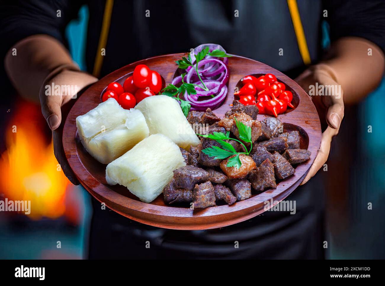 Taste of Brazil, Cassava with sun-dried meat, beef jerky Stock Photo ...