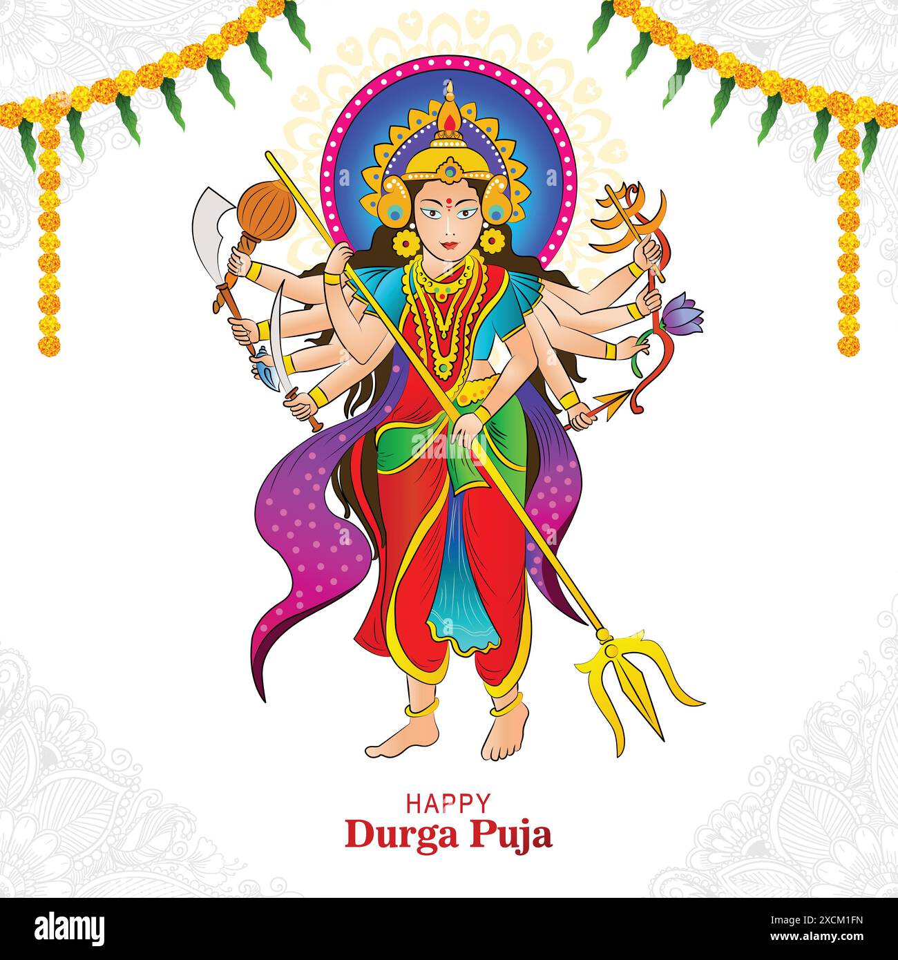 Indian god durga in happy durga puja subh navratri background Stock ...