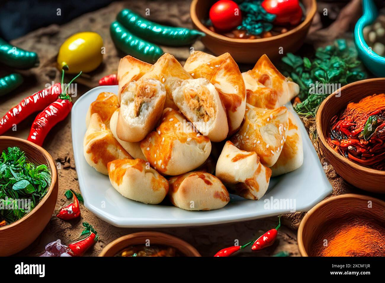 Arabian esfiha of chicken, esfirra Brazilian snack Stock Photo - Alamy