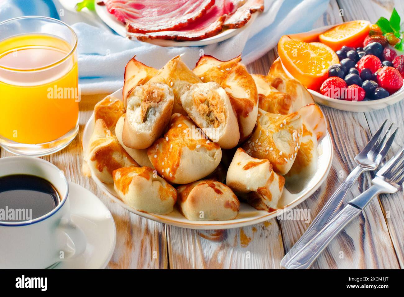 Arabian esfiha of chicken, esfirra Brazilian snack Stock Photo - Alamy