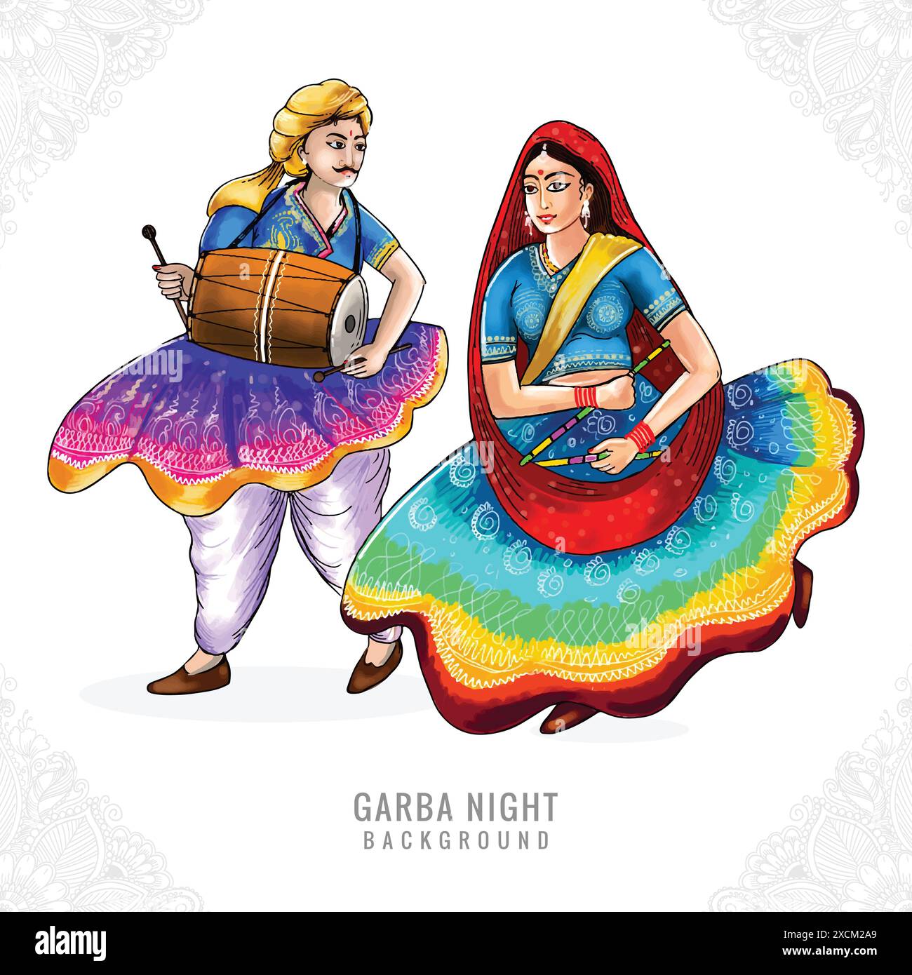 Beautiful illustration of people performing garba dance celebration ...