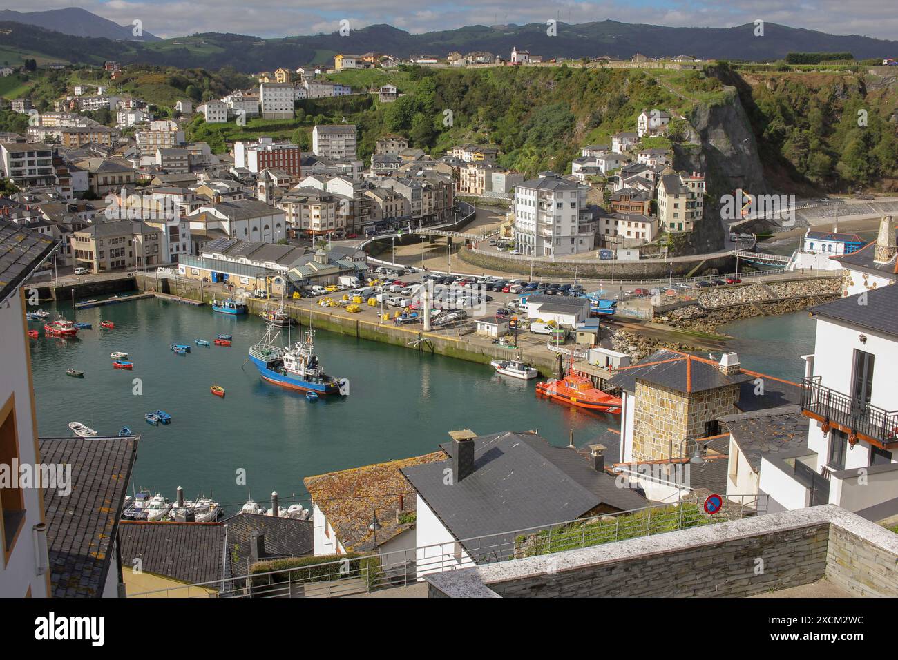 the port of Luarca, in Asturias, Spain, from the highest part of the ...