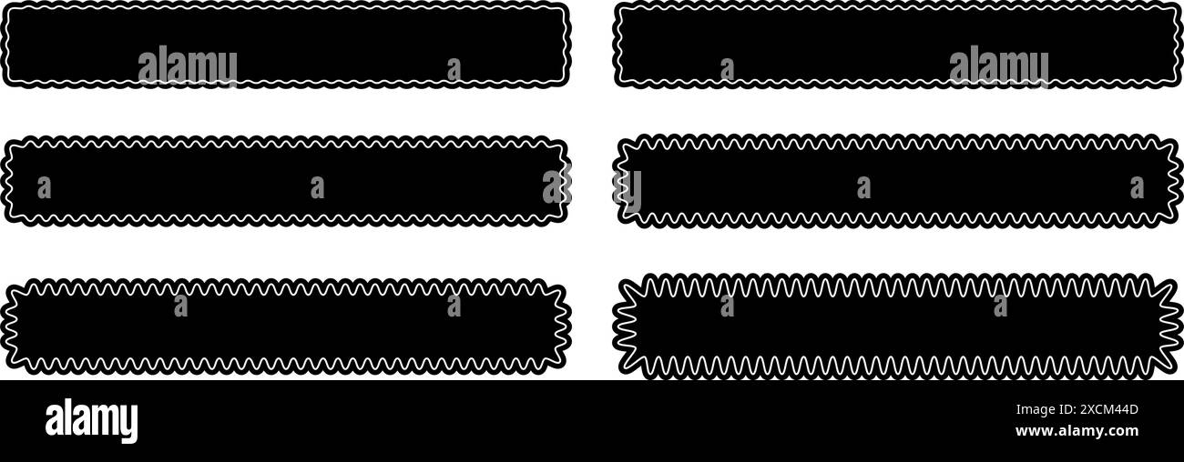 Set of long rectangle forms with wavy borders. Wiggly rectangular ...