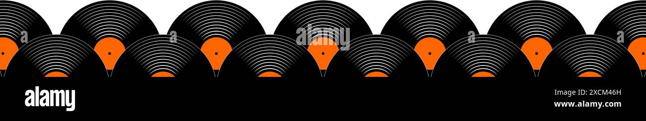Border with vinyl records. Repeated LP or long play music discs icons ...