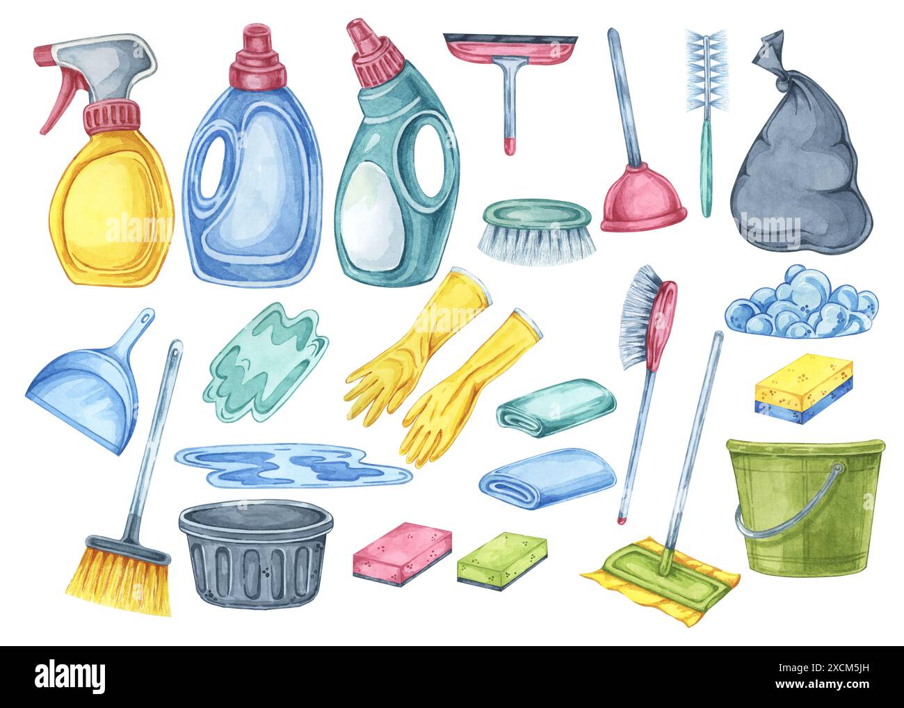 Cleaning utensils clipart set. Watercolor washing supplies with ...