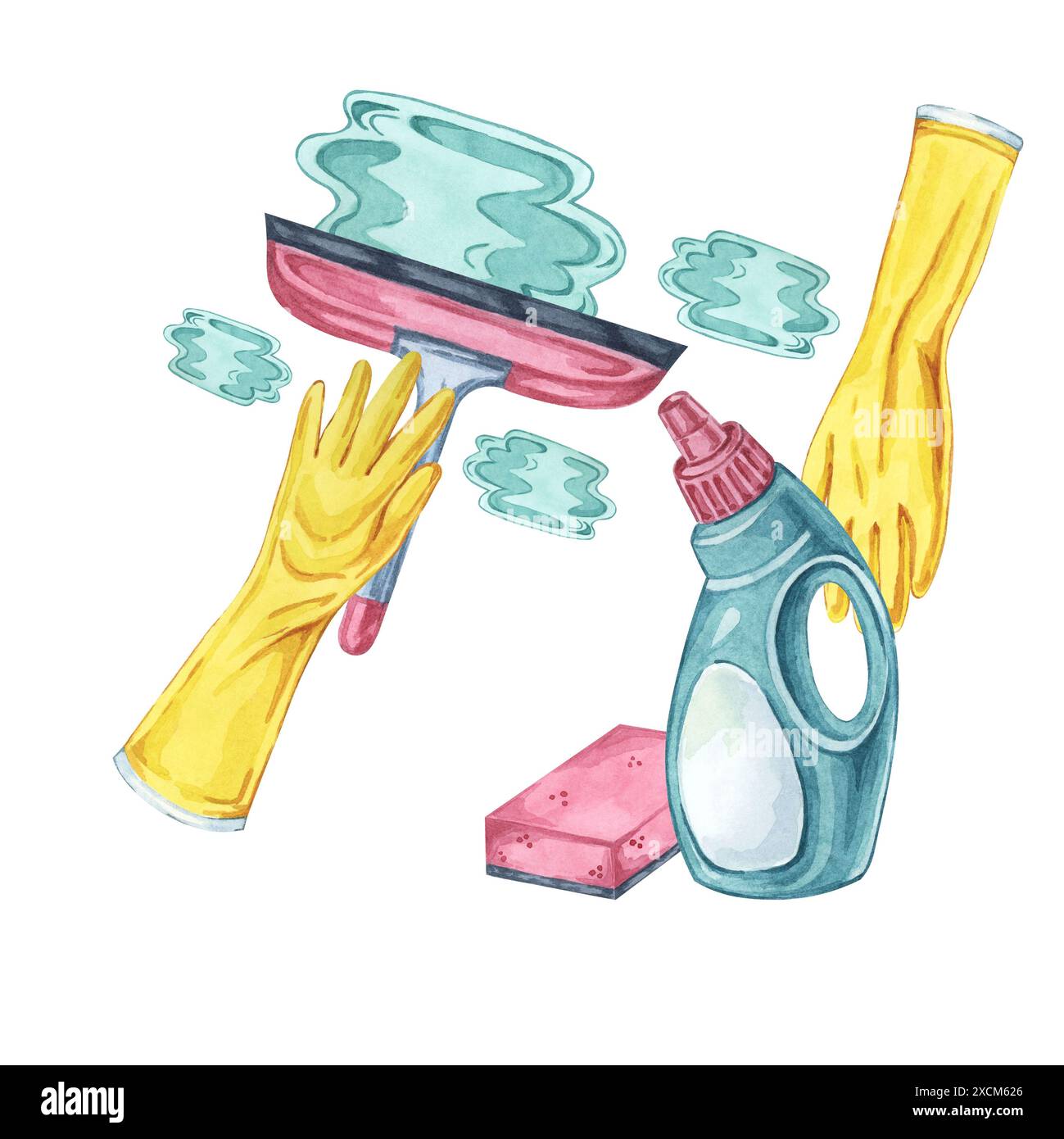 Spray bottle and squeegee for window cleaning task or shower with ...