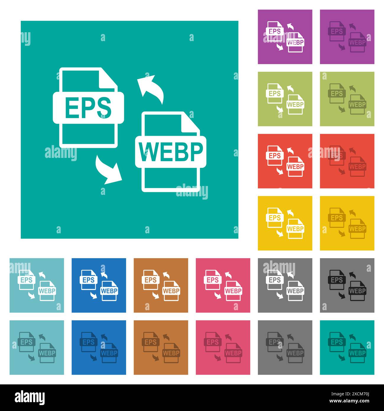 EPS WEBP file conversion multi colored flat icons on plain square ...