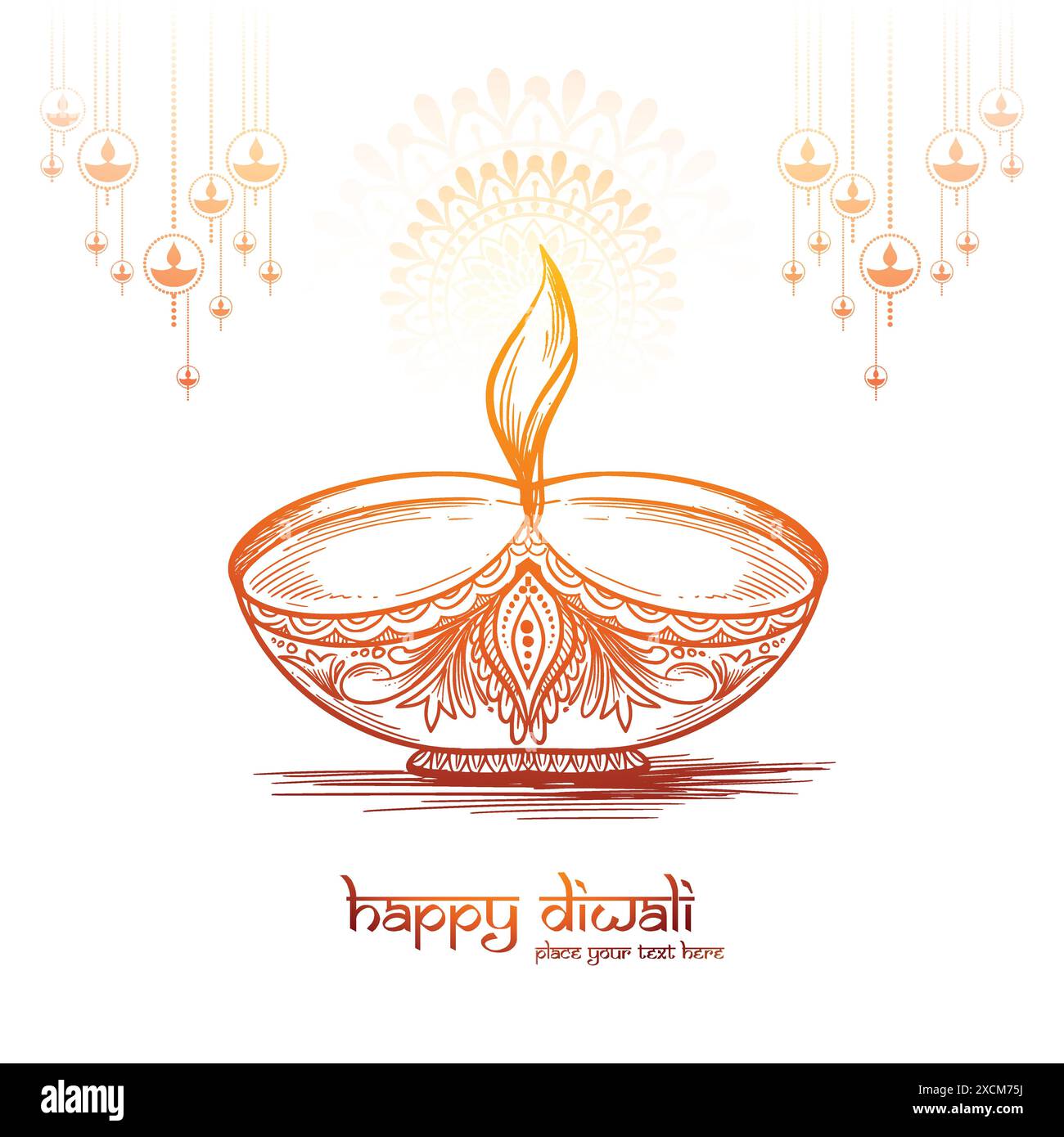 Diwali diya sketch festival of light lamp holiday card background Stock ...