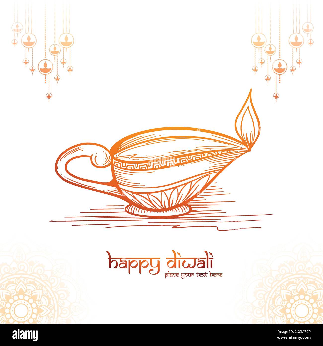 Hand draw sketch diwali oil lamp festival background Stock Vector Image ...
