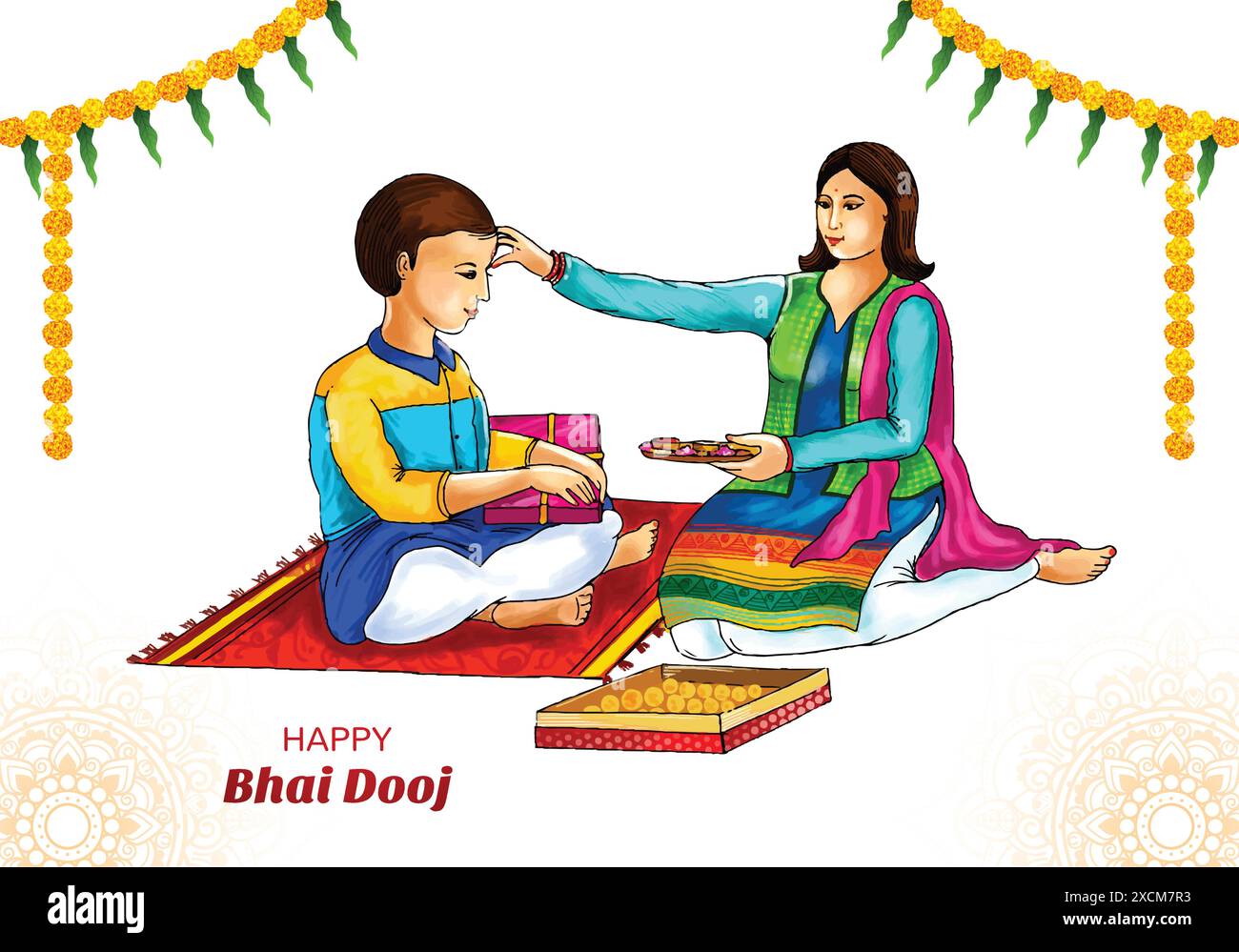 Happy bhai dooj indian festival brother and sister card background ...