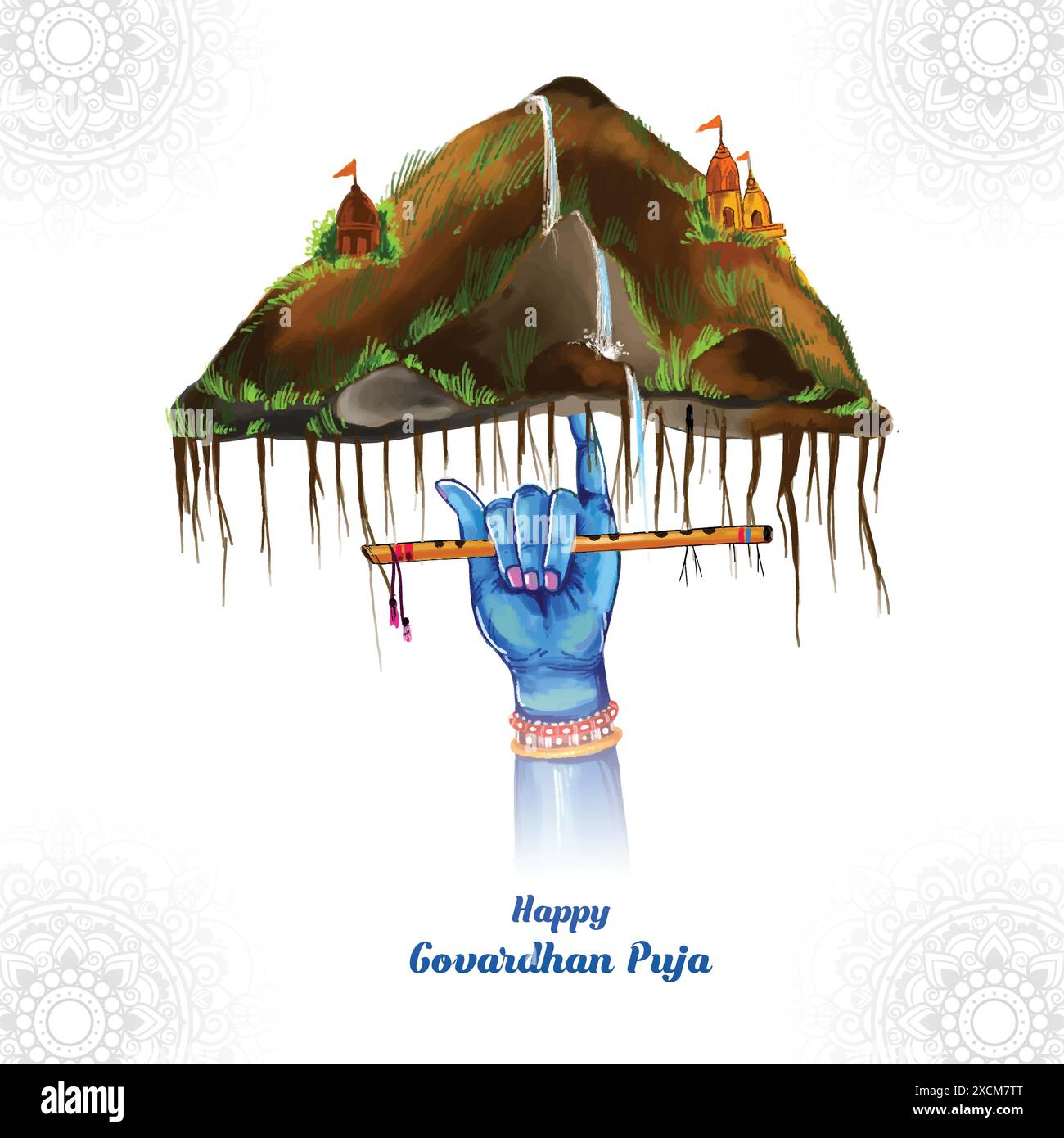 Indian religious festival happy govardhan puja hindu festival card ...