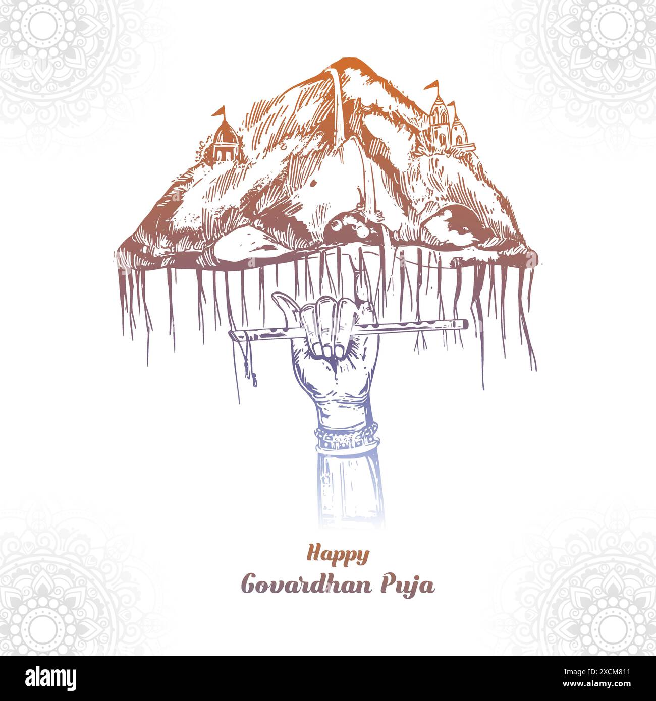 Indian religious festival happy govardhan puja hindu festival card ...