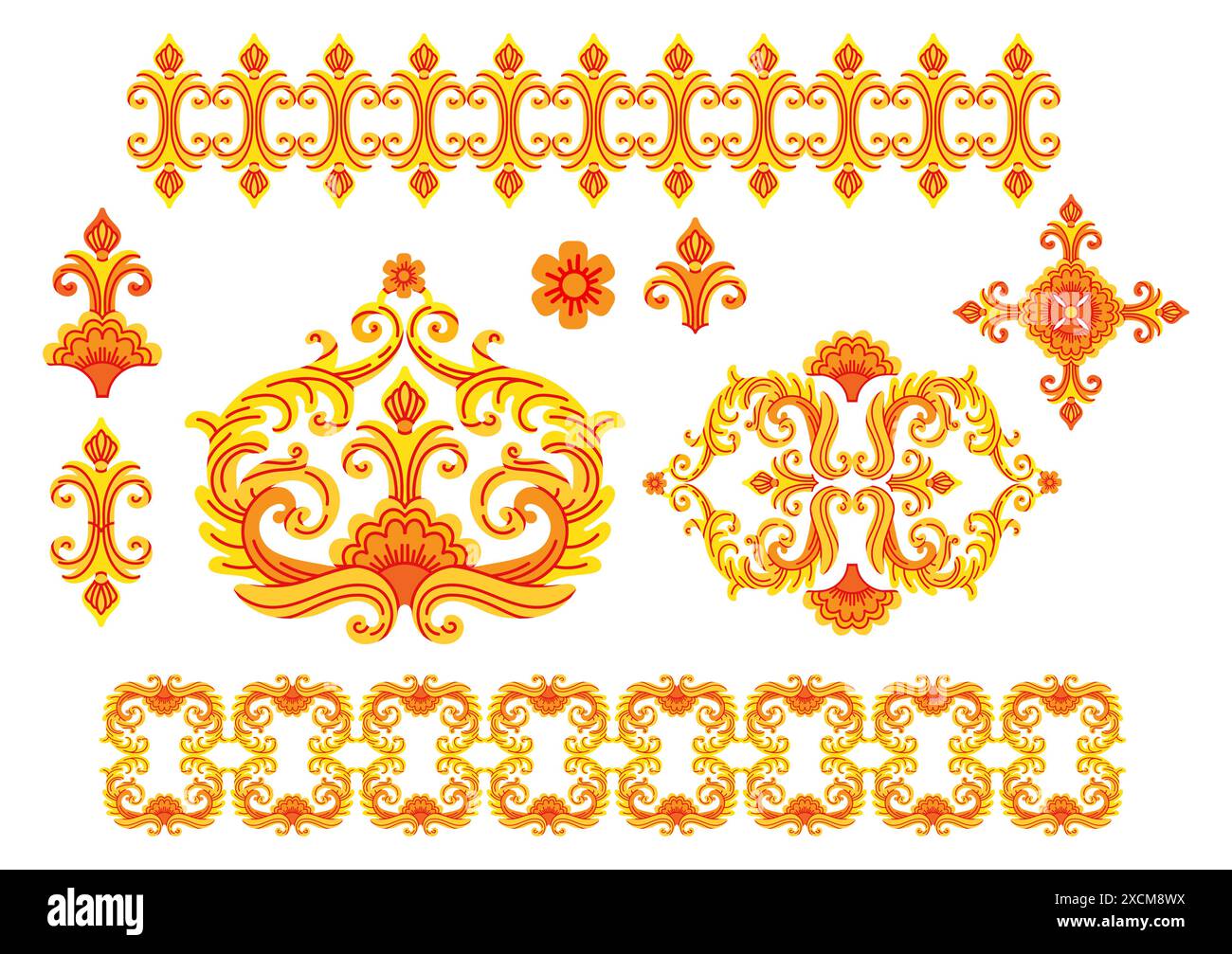 Vector set of isolated decorative ornaments with floral motifs ...