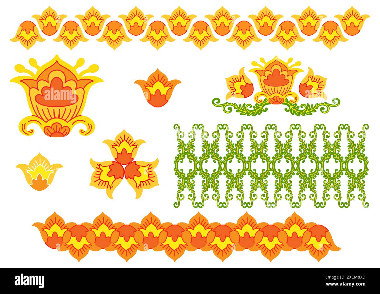 Vector set of decorative bell flowers. Isolated objects, groups and ...