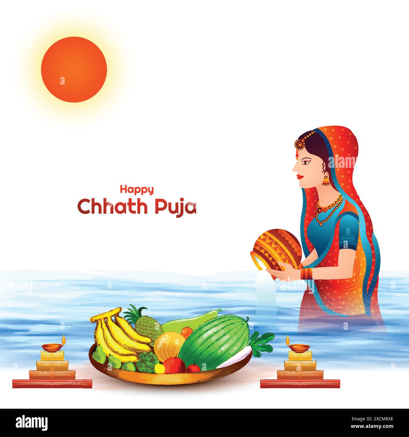Happy chhath puja holiday background for sun festival of india Stock ...