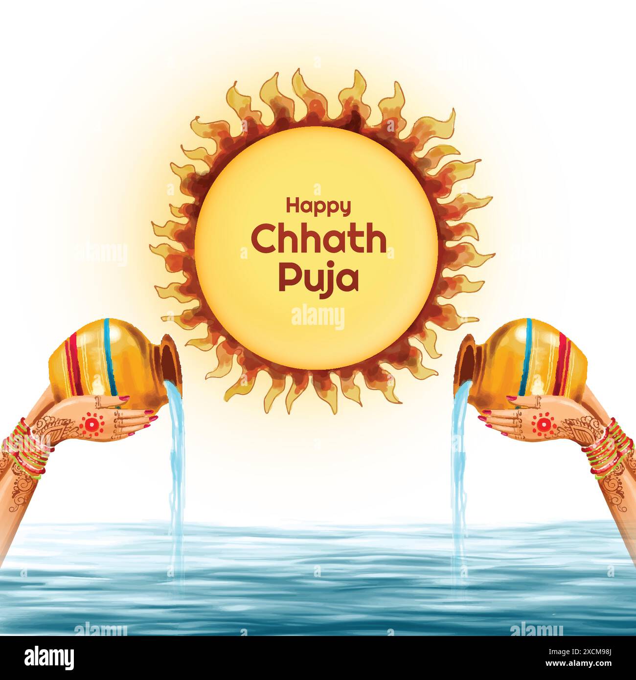 Indian celebration for happy chhath puja with background and sun Stock ...