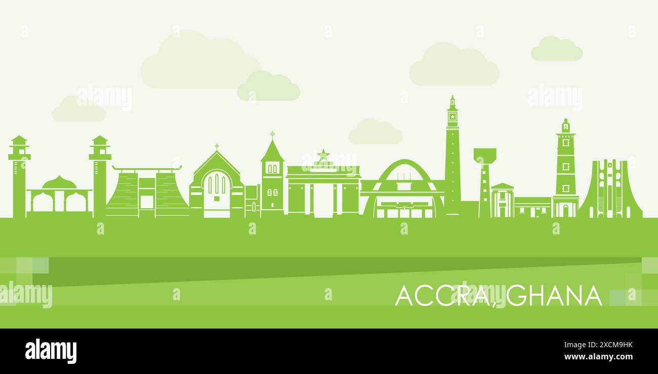 Green Skyline panorama of city of Accra, Ghana - vector illustration ...