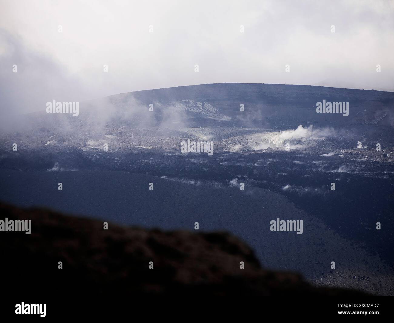 fuming volcanic crater of shinmoedake in Kyushu, japan. Close up of ...