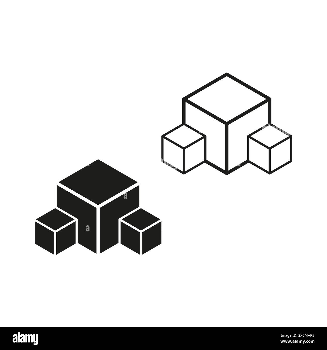 Cubic blocks icons. Geometric shapes. Black and white vector. Simple ...