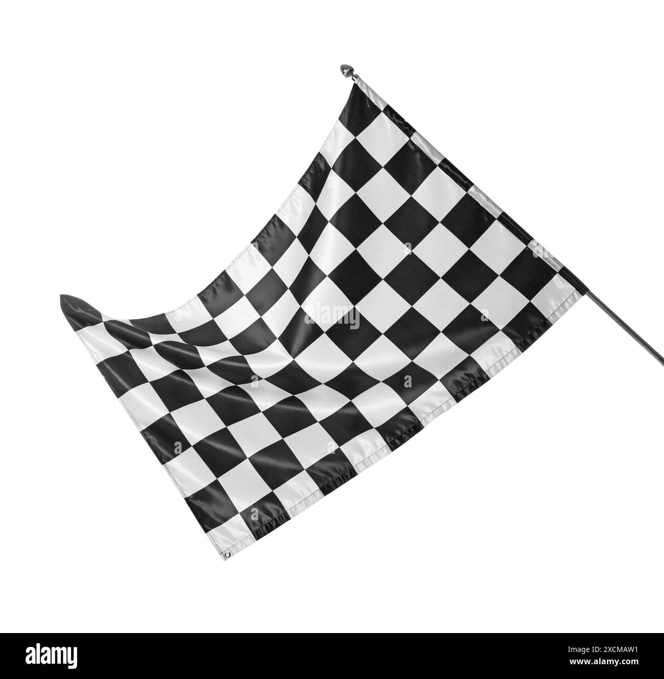 One checkered finish flag isolated on white Stock Photo - Alamy