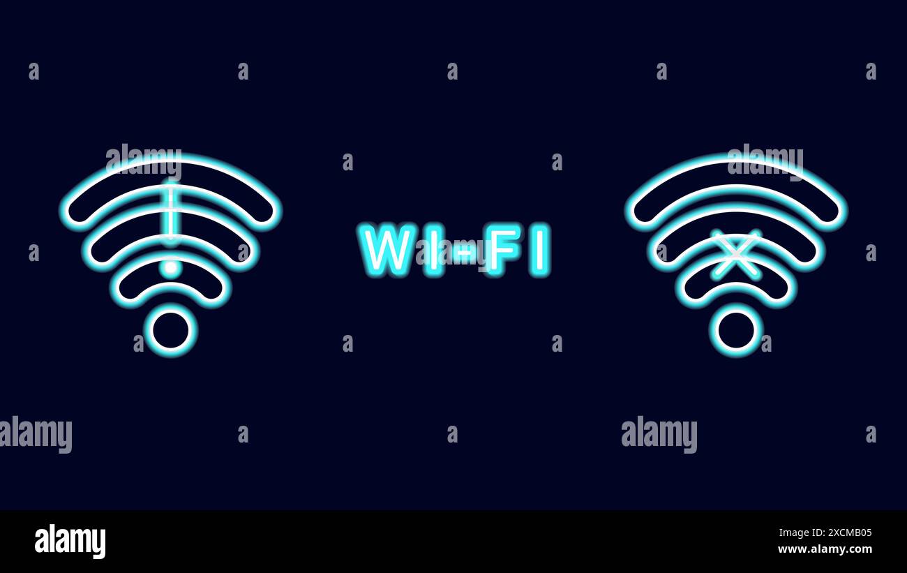 WiFi symbols neon effect dark background. Waves Wi Fi signal icon ...