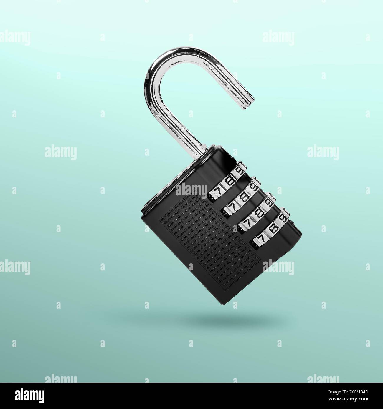 Combination padlock in air on turquoise gradient background Stock Photo ...