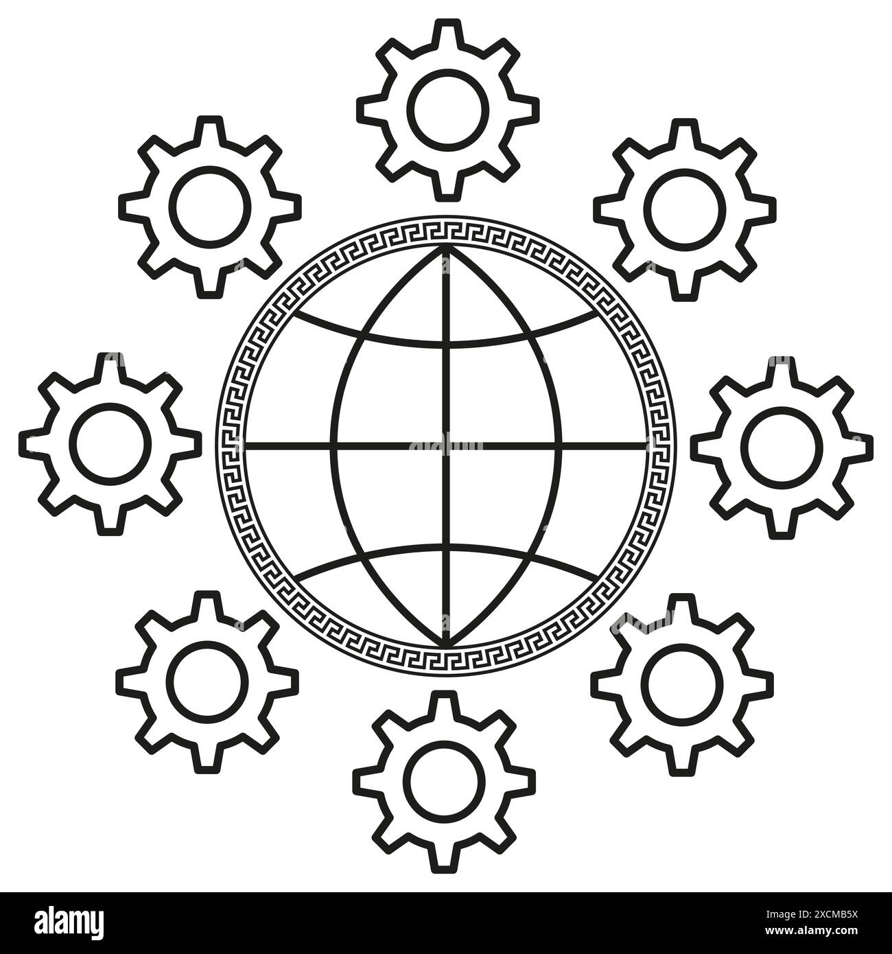 Global network gears. Black and white. Vector technology icon ...