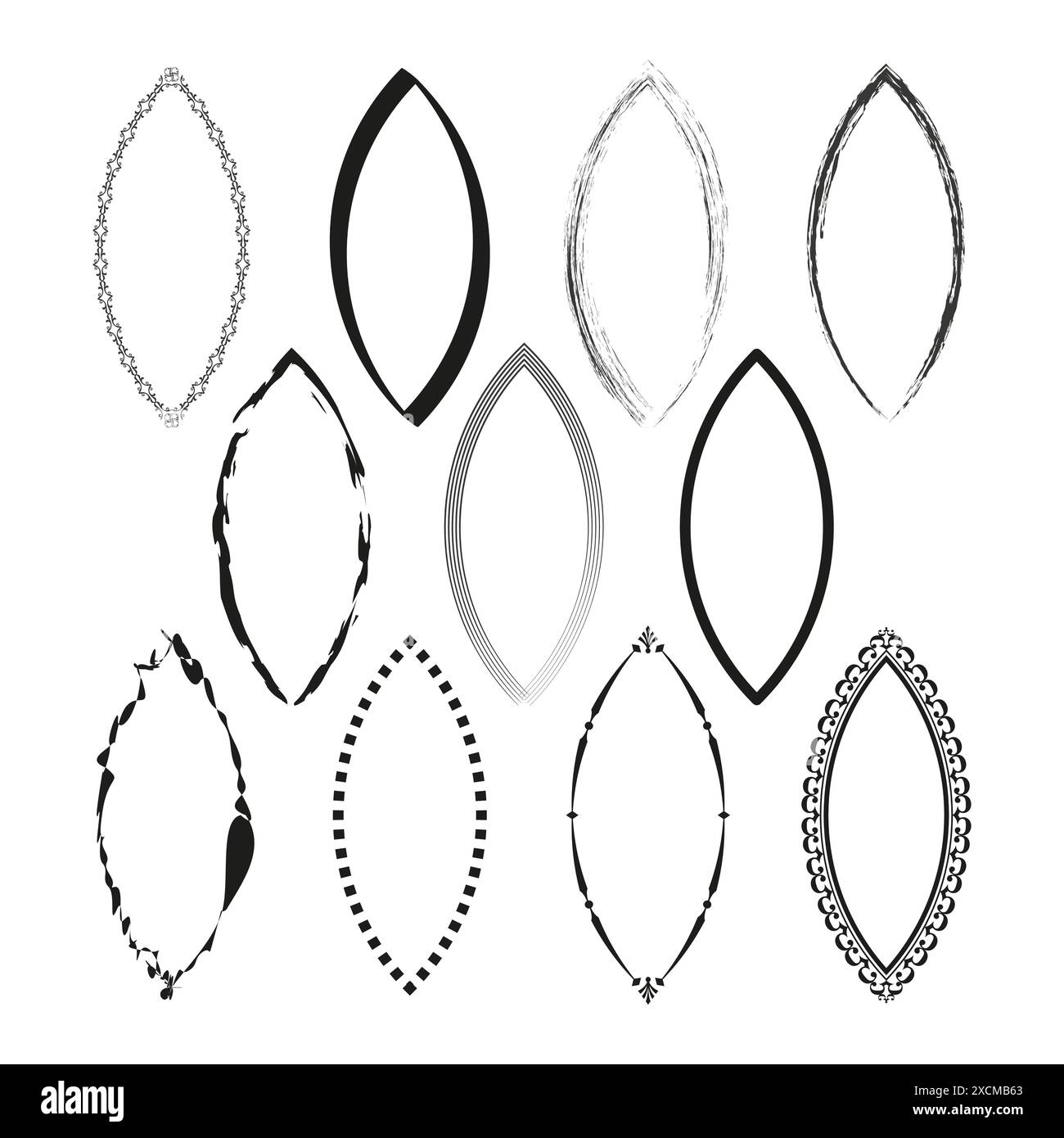 Vector oval frames. Decorative black shapes. Elegant and distressed ...
