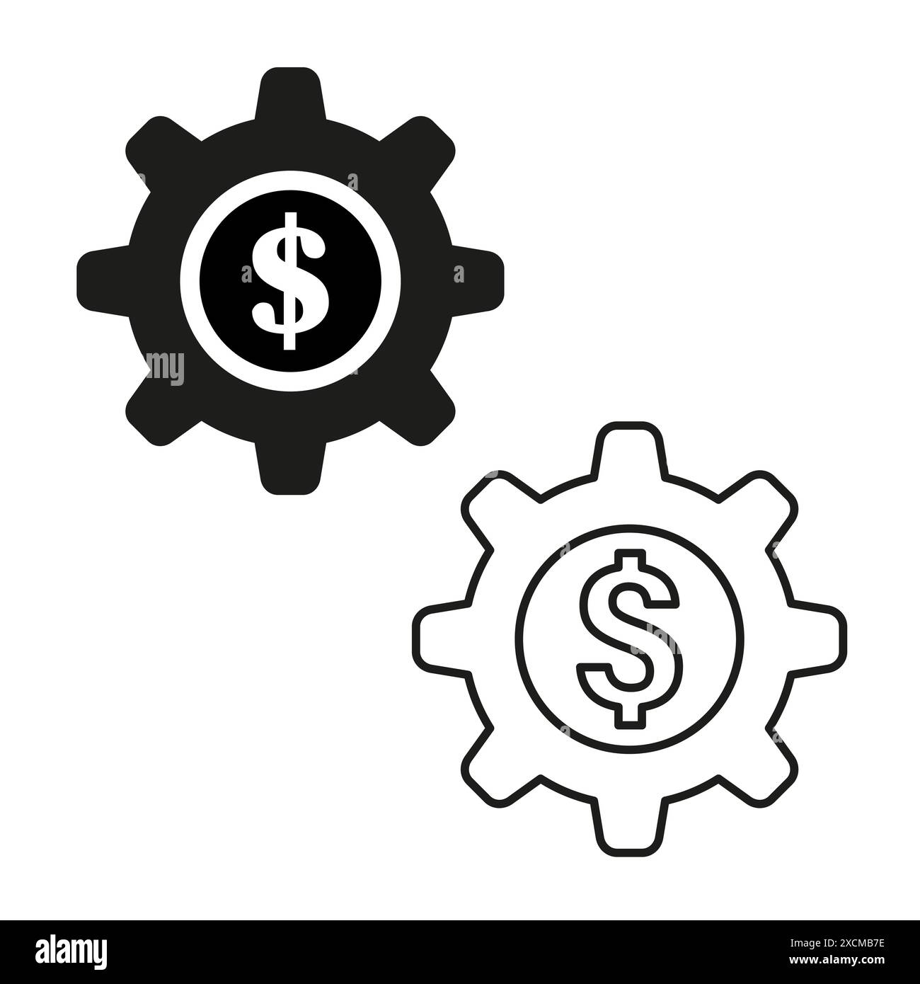 Dollar gear icons. Black and white. Vector finance symbols. Economic ...