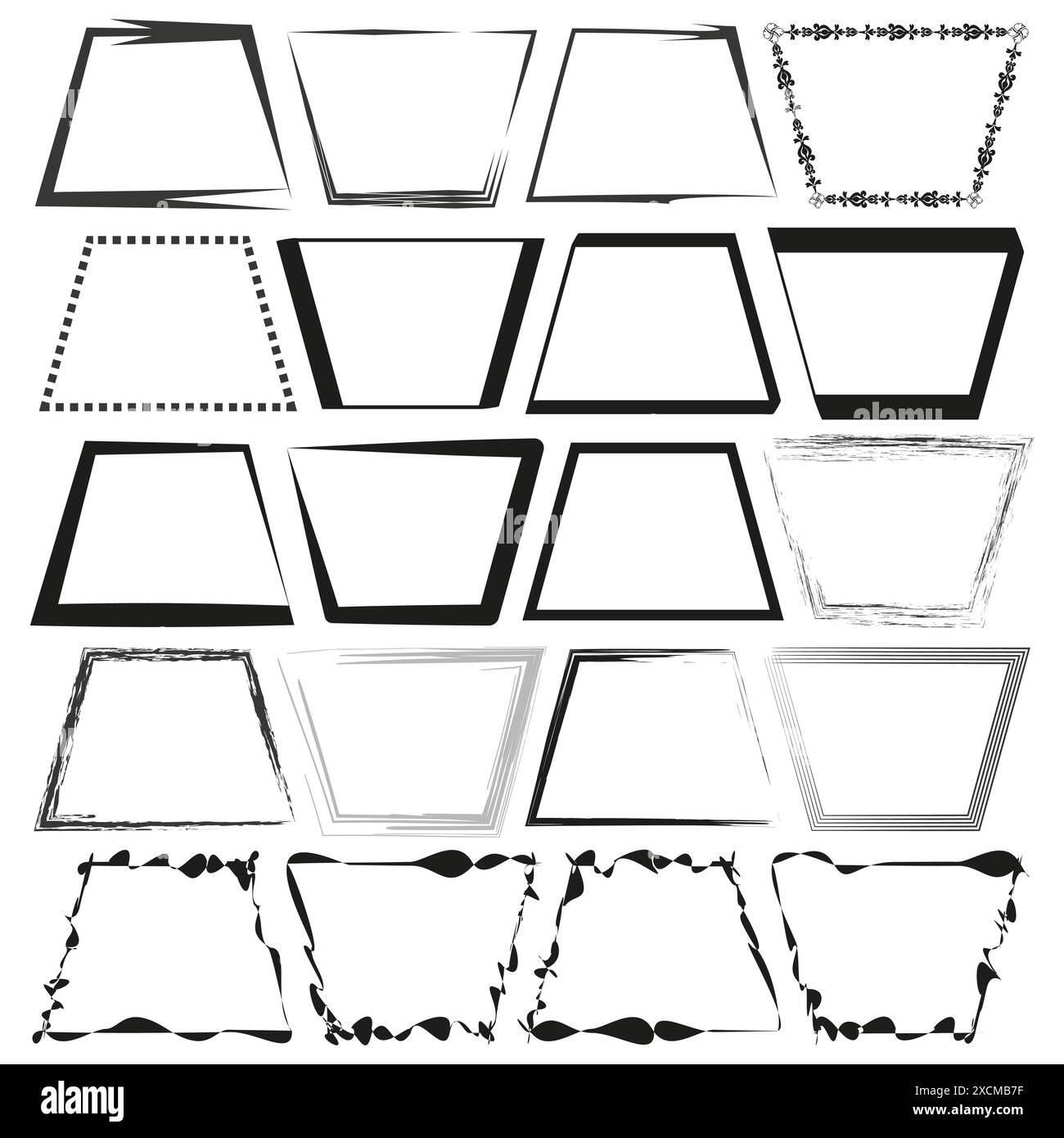 Decorative trapezoid frames. Black and white. Vector borders set ...