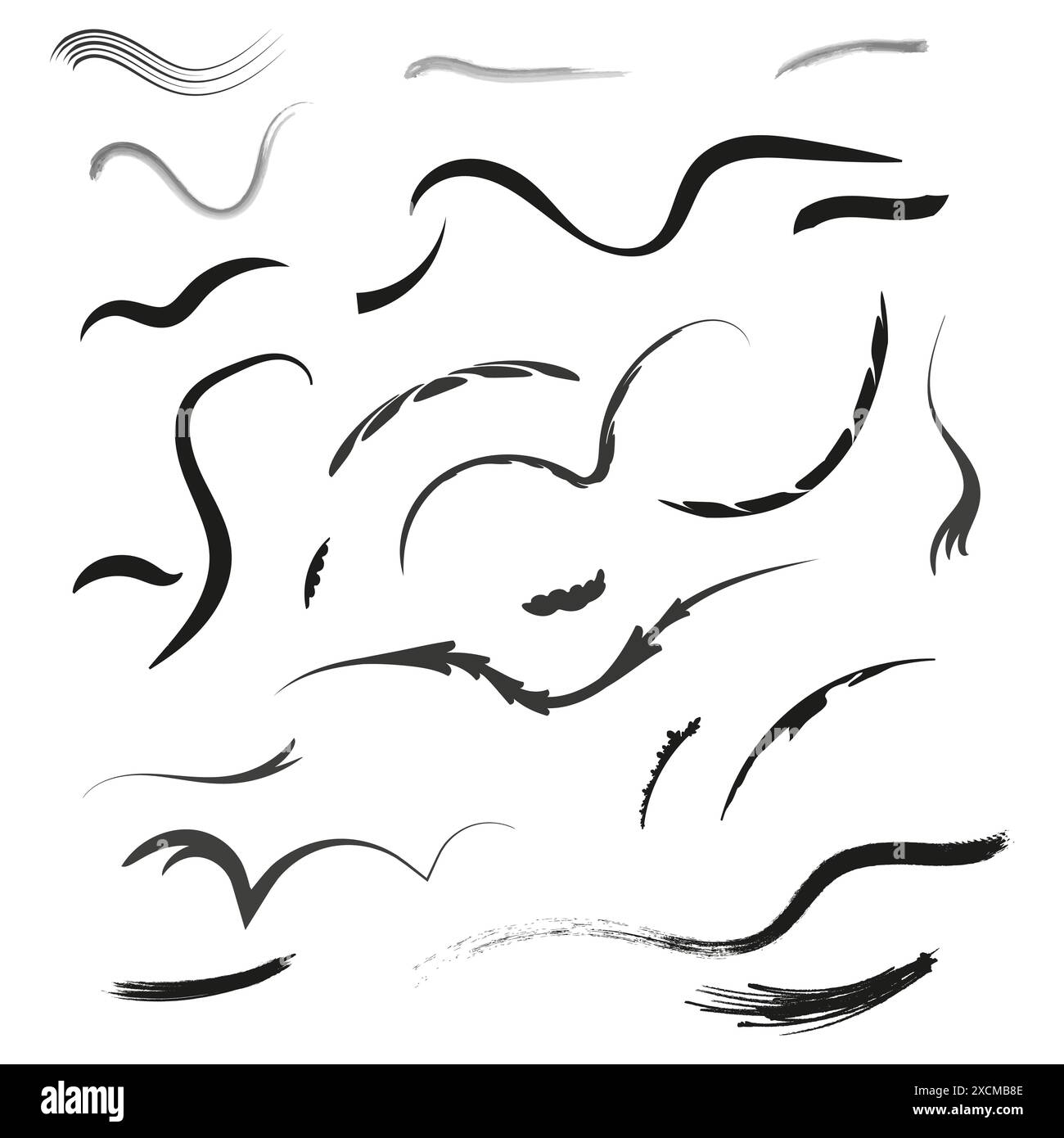 Abstract brush strokes. Artistic lines set. Black and white. Vector ...
