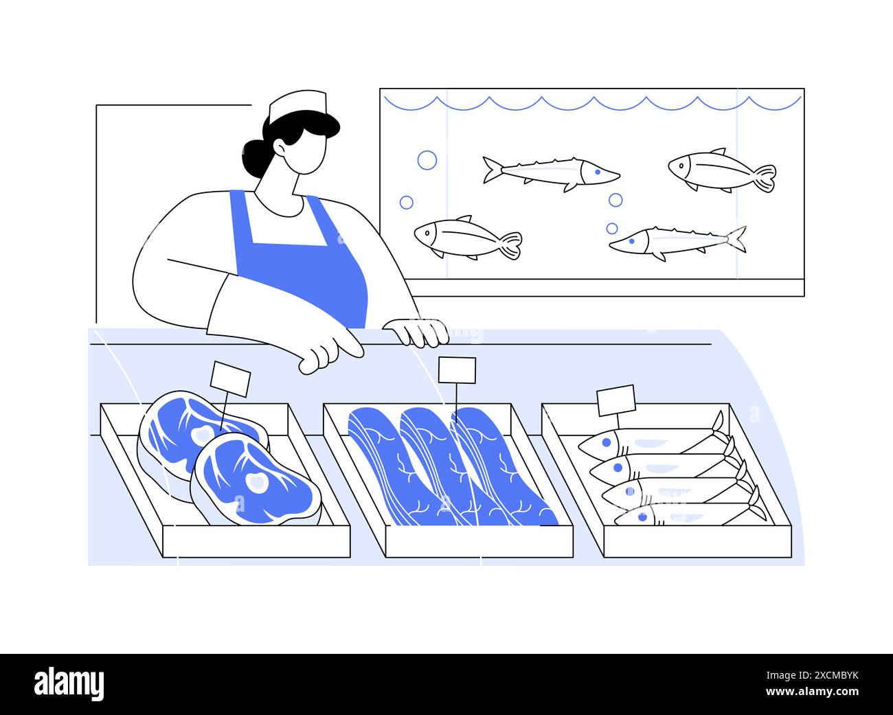 Meat and fish department isolated cartoon vector illustrations Stock ...