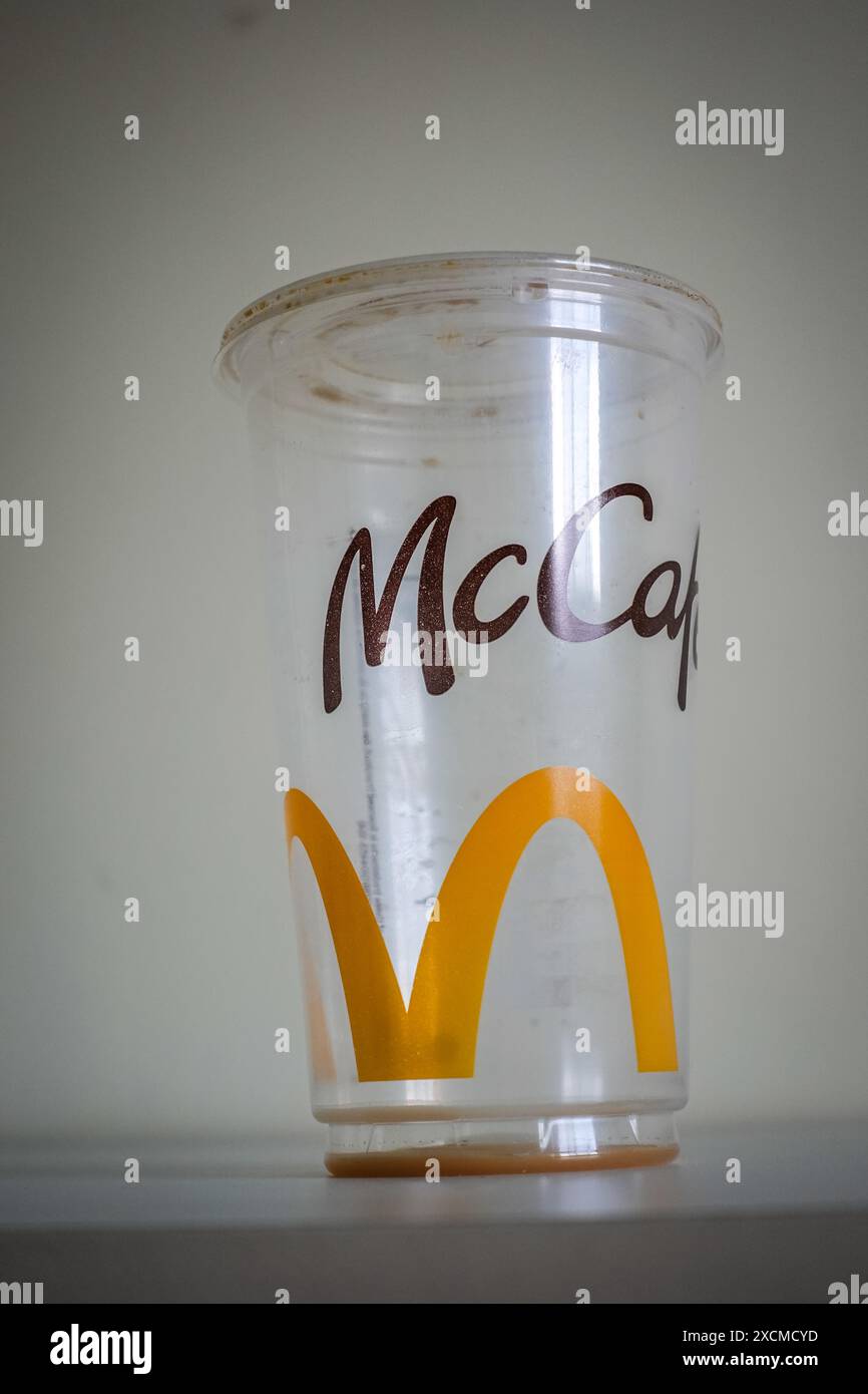 An empty cear plastic drink cup from Mcdonalds Stock Photo - Alamy