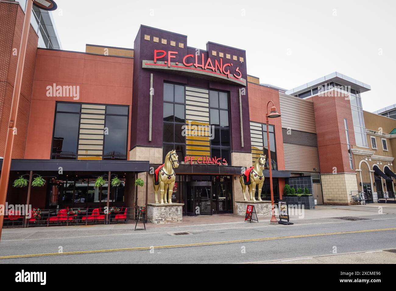 External view of P.F. Chang's restaurant entrance, featuring horse ...