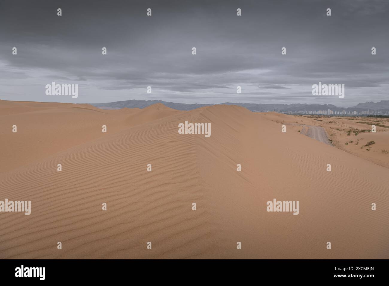 Tengger desert scenery, Inner Mongolia, China. The windy weather with ...