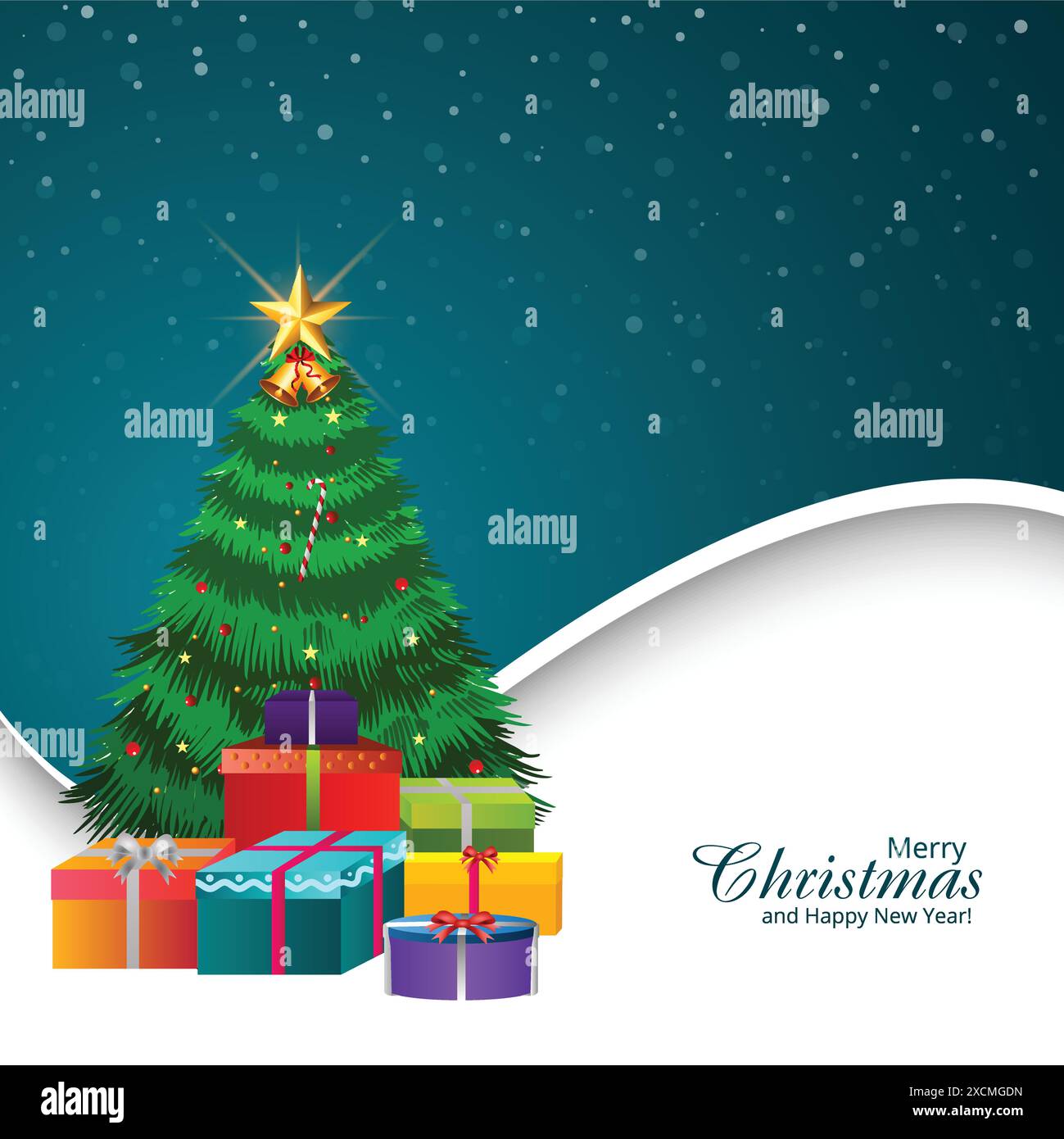 Christmas tree in winter holiday card background Stock Vector Image ...