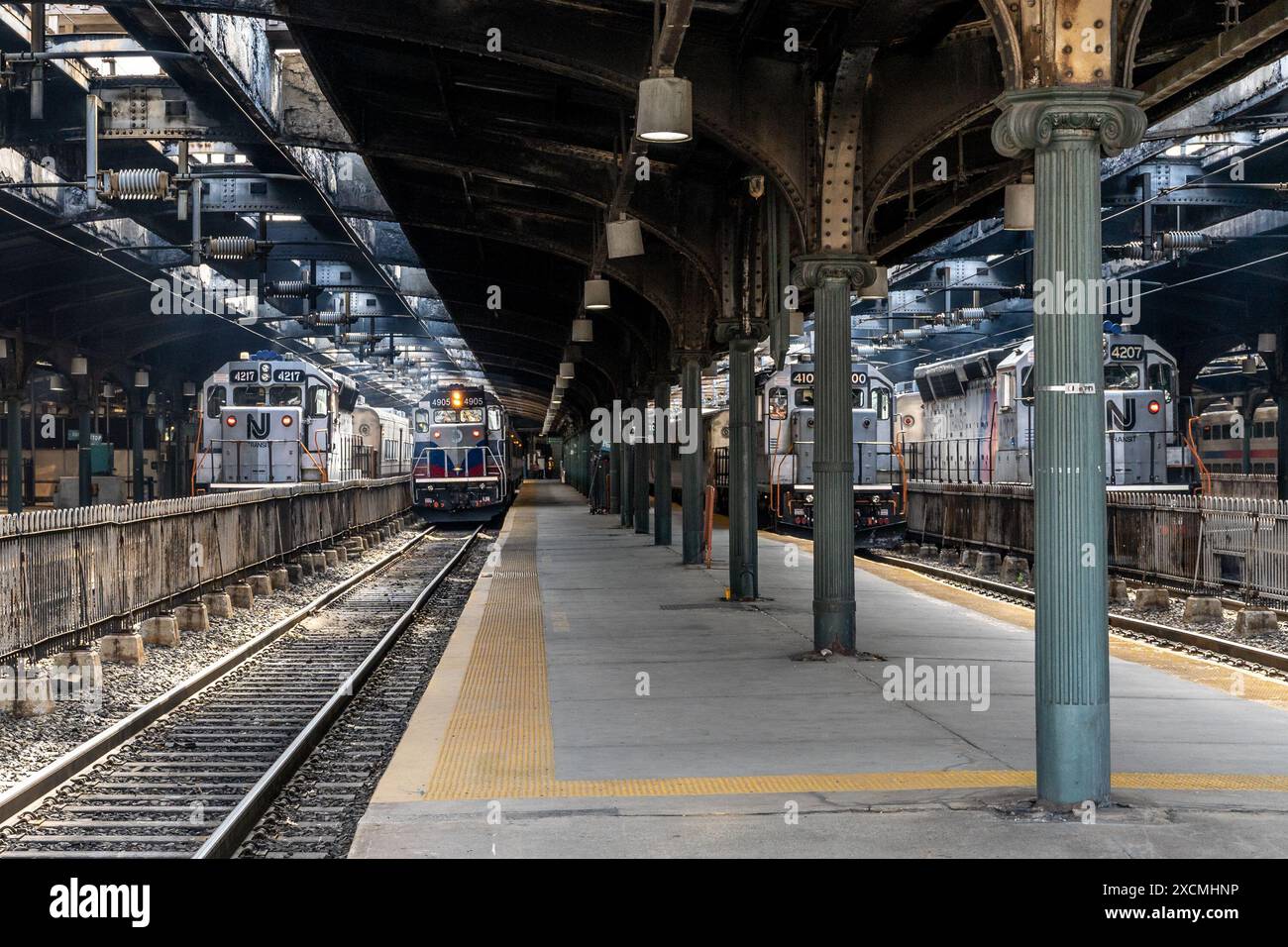 Hoboken, NJ - US - June 7, 2024 At Hoboken Terminal, NJT transit trains ...
