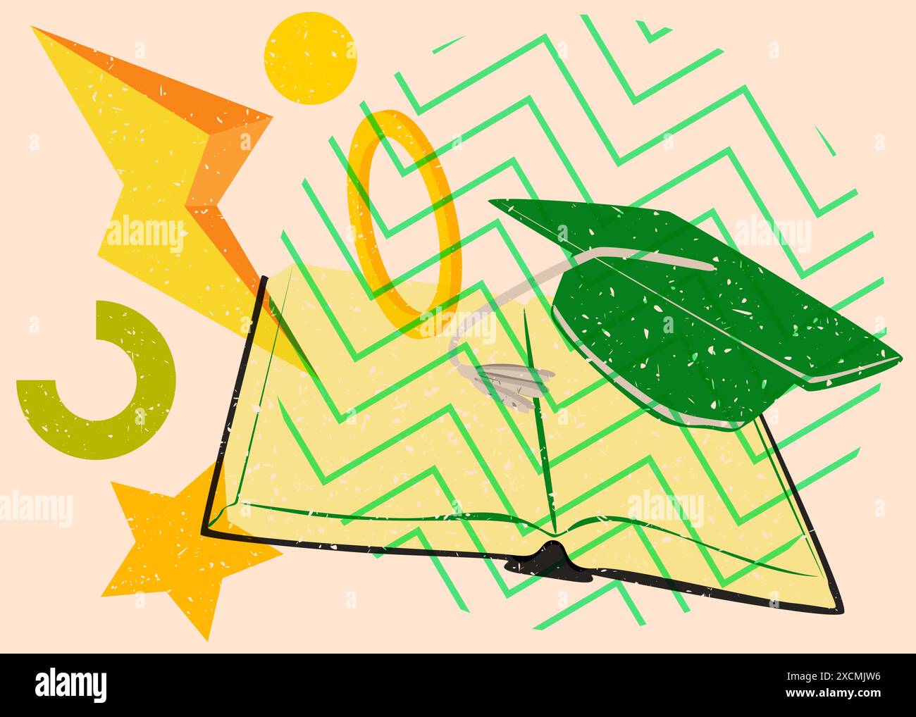 Risograph book and Graduation Cap with geometric shapes. Objects in ...