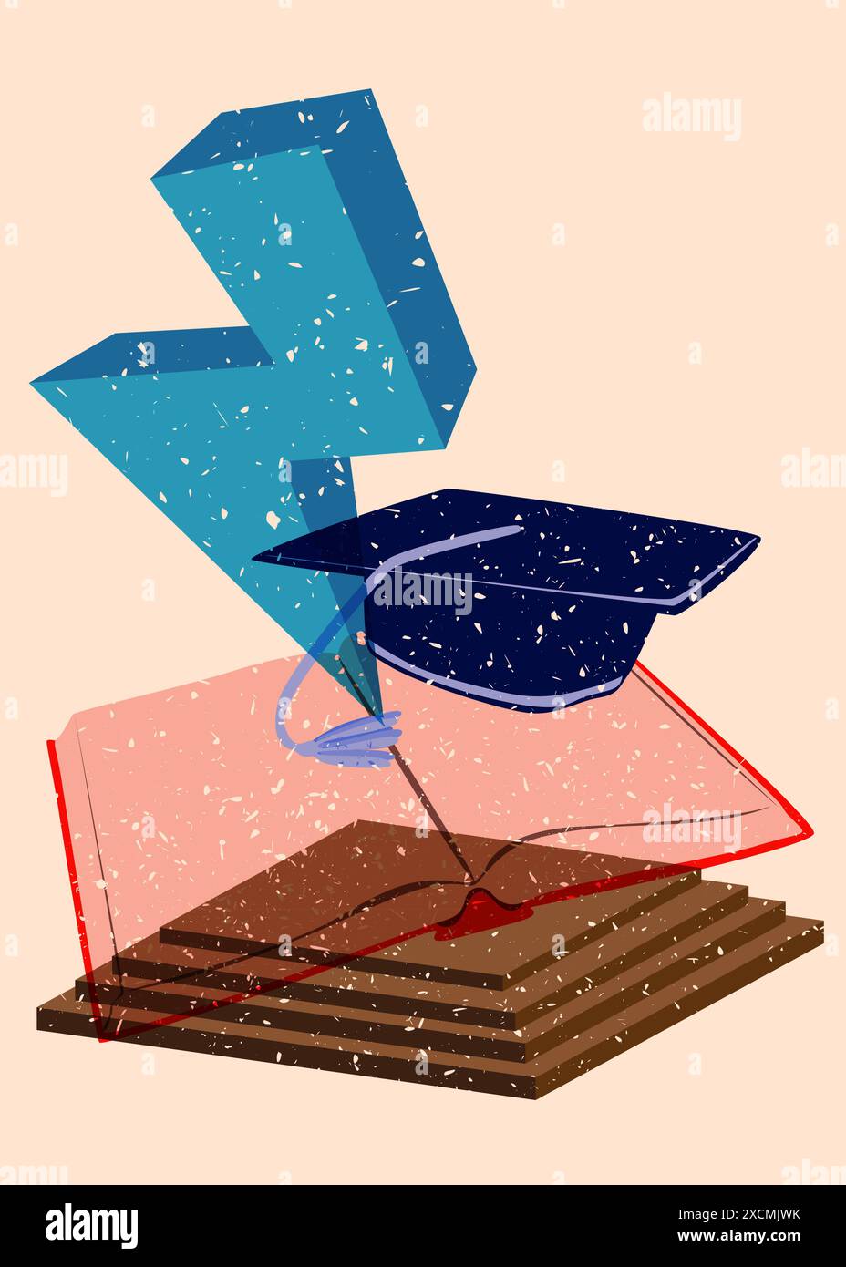 Risograph book and Graduation Cap with geometric shapes. Objects in ...