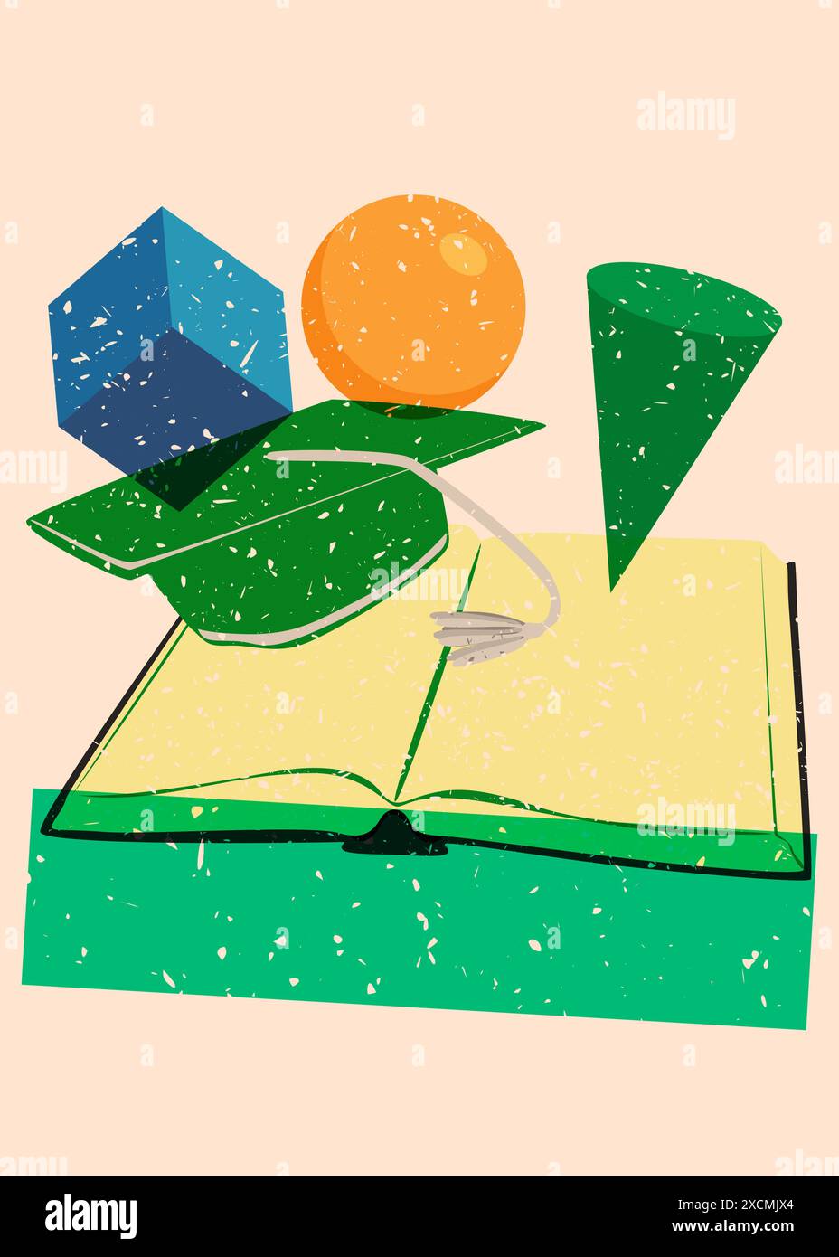 Risograph book and Graduation Cap with geometric shapes. Objects in ...