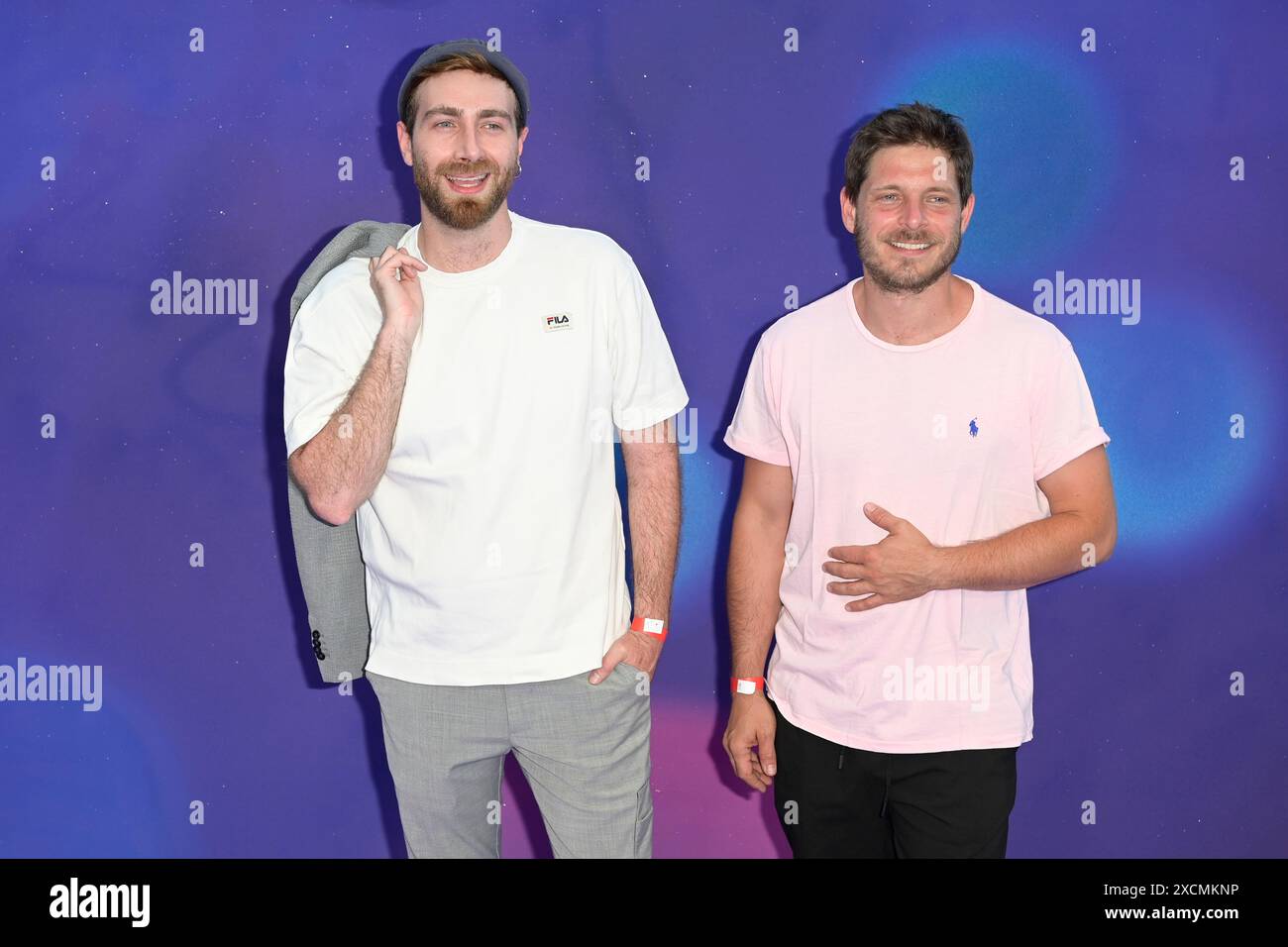 Lorenzo Licitra (l) and Gabriele Rossi (r) attend the purple carpet of ...