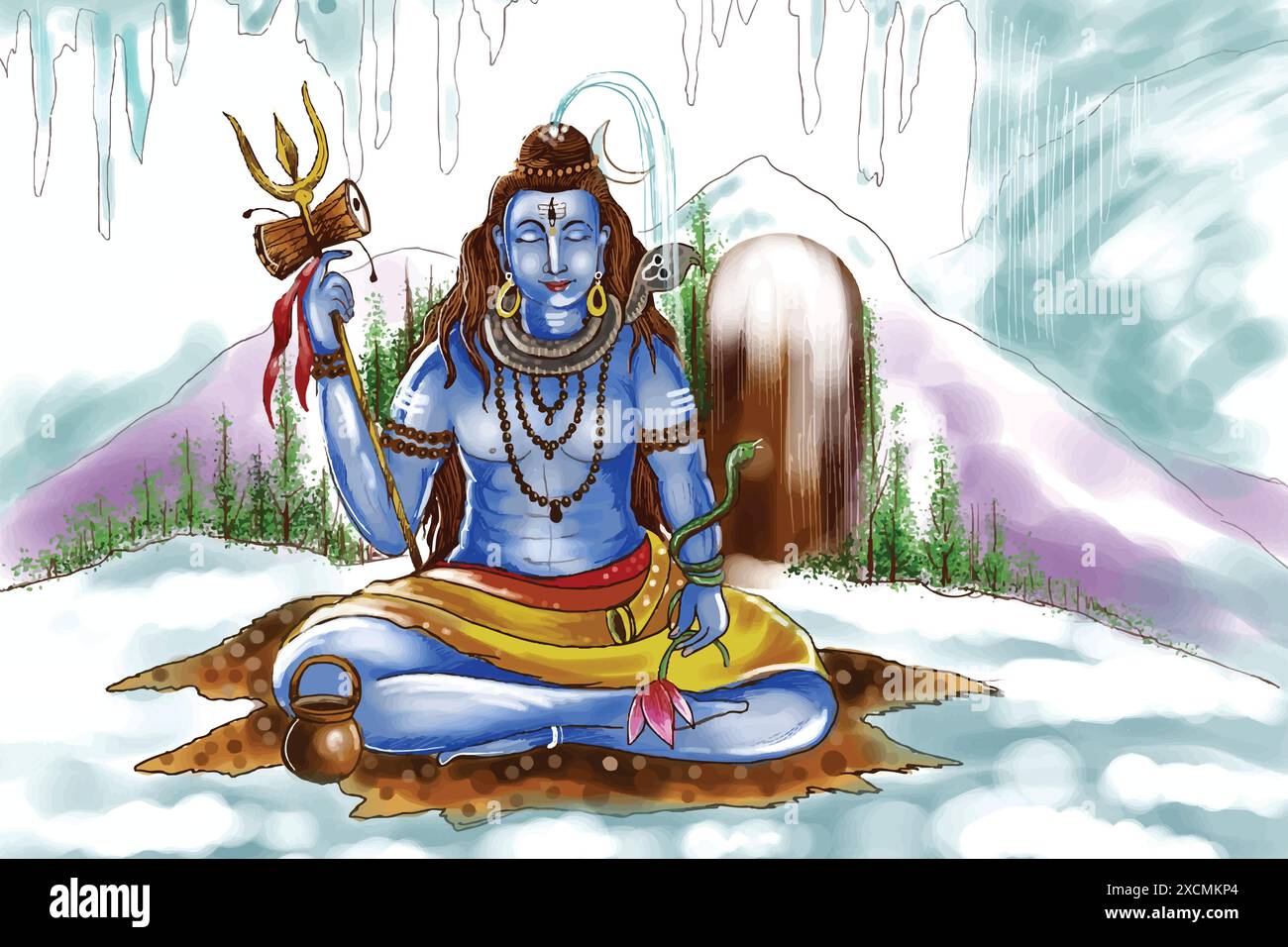 Hand draw lord shiva blessings maha shivratri holiday card background ...