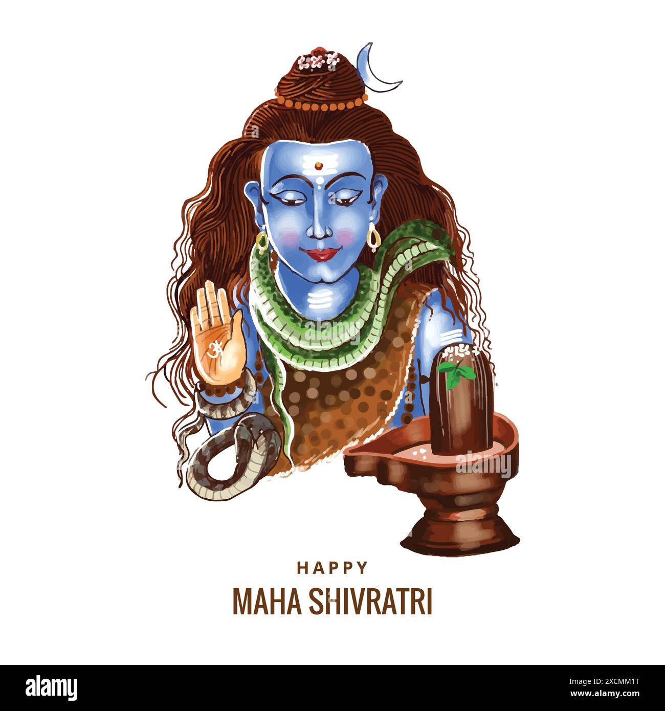 Hand draw lord shiva blessings maha shivratri holiday card background ...