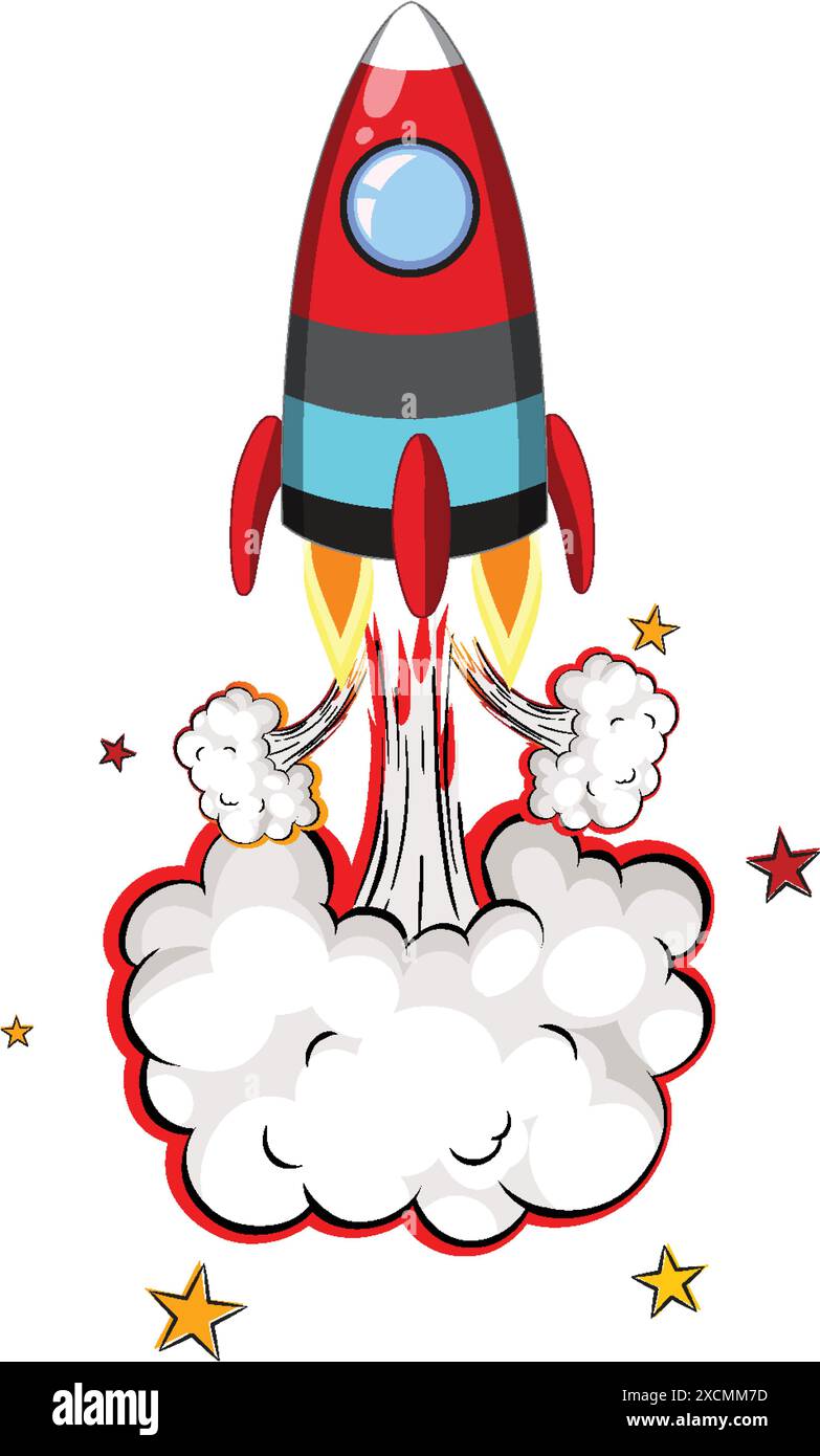 Colorful rocket blasting off with stars Stock Vector Image & Art - Alamy