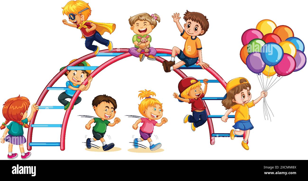 Happy children playing balloons park hi-res stock photography and ...