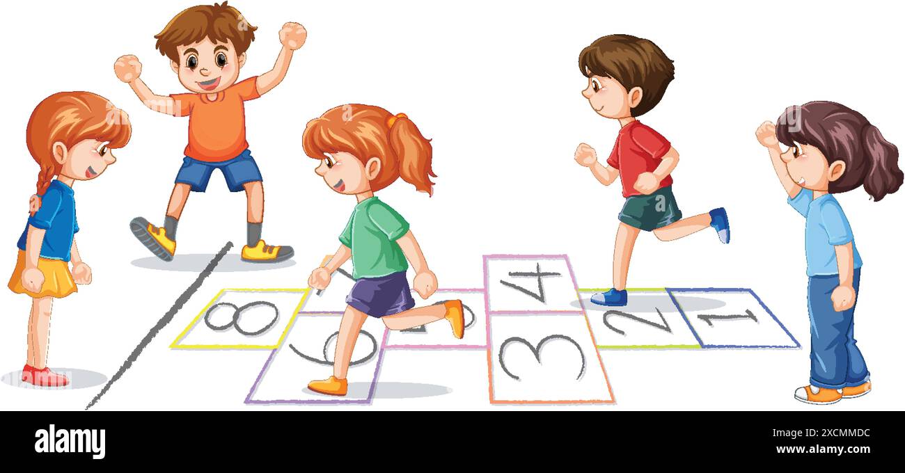 Children drawing chalk hopscotch Stock Vector Images - Alamy