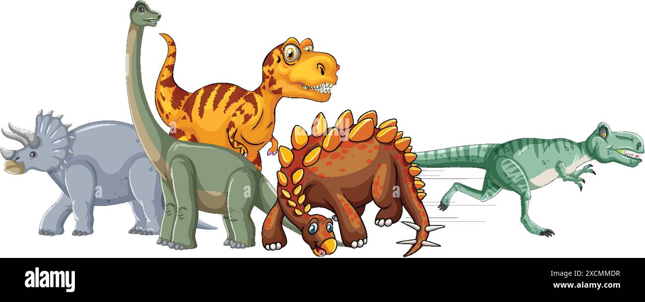 Five playful dinosaurs in a fun illustration Stock Vector Image & Art ...